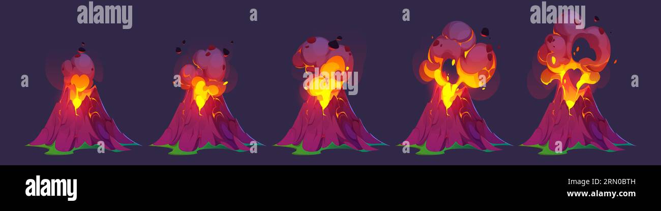 Volcano with lava eruption animation vector illustration. Volcanic ...