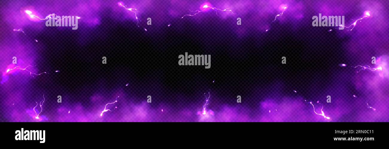 Purple lightning and smoke effect frame background. 3d abstract thunder ...