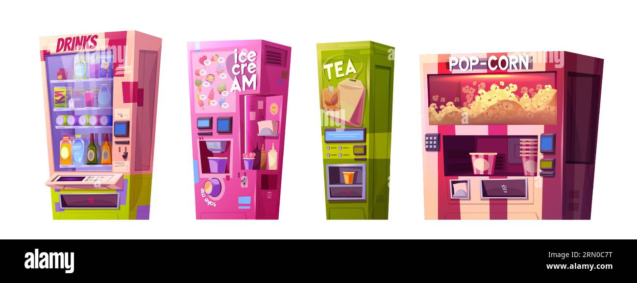 Food and drink vending machines isolated on white background. Vector ...