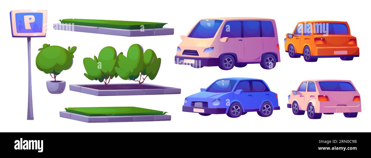 Store car parking exterior element vector design. Clipart template set ...