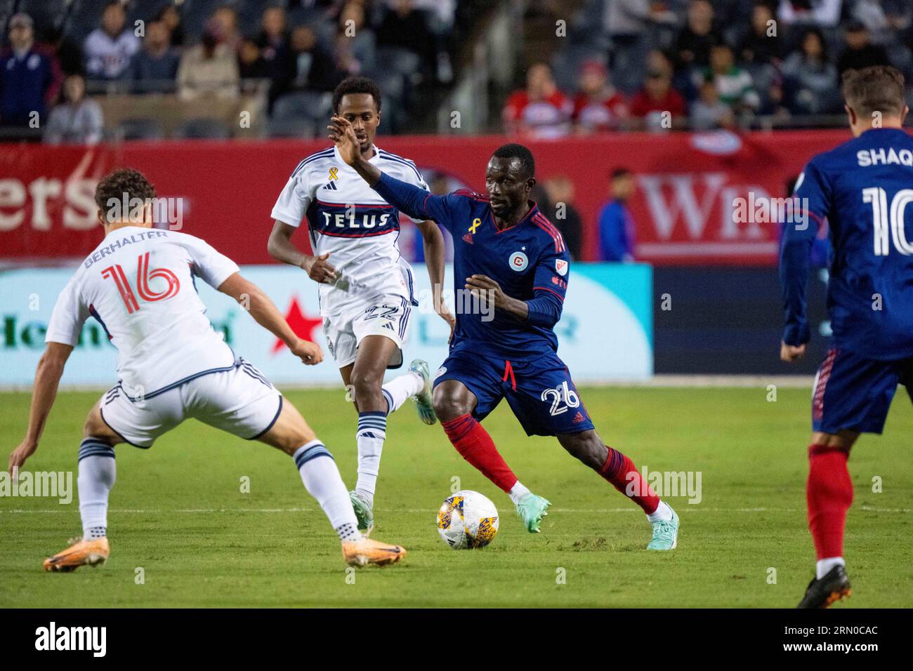 CHICAGO, IL - AUGUST 30: Chicago Fire midfielder Ousmane Doumbia (26) attempts to kick the ball ...