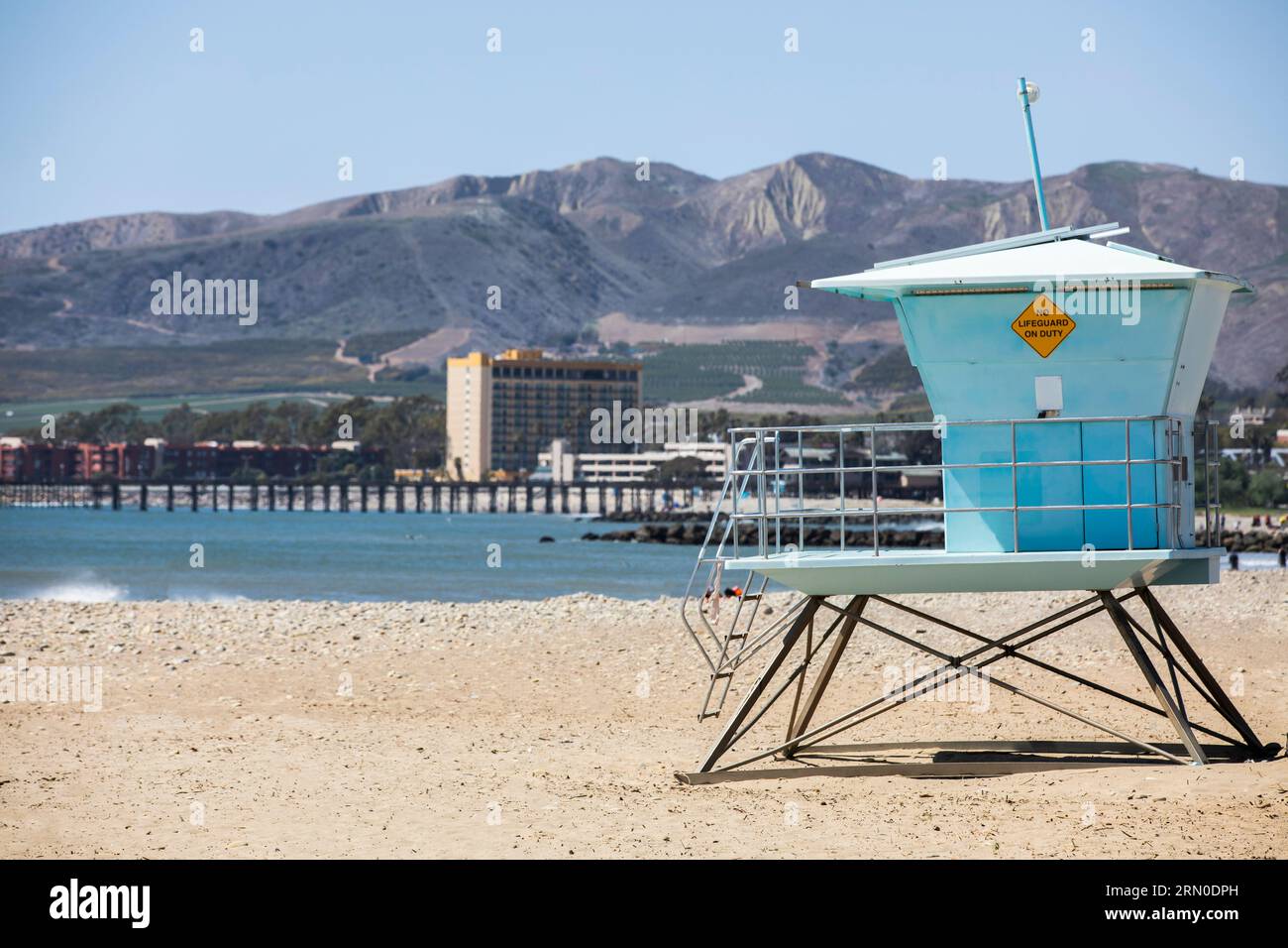 Afternoon sun shines on a public coast guard stand at Ventura Beach in ...