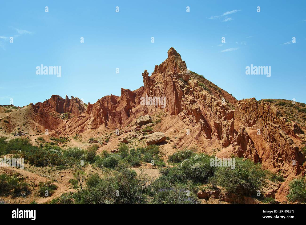 Fairy Tale Canyon, rock formations on the Issyk-Kul lake. Kyrgyzstan ...