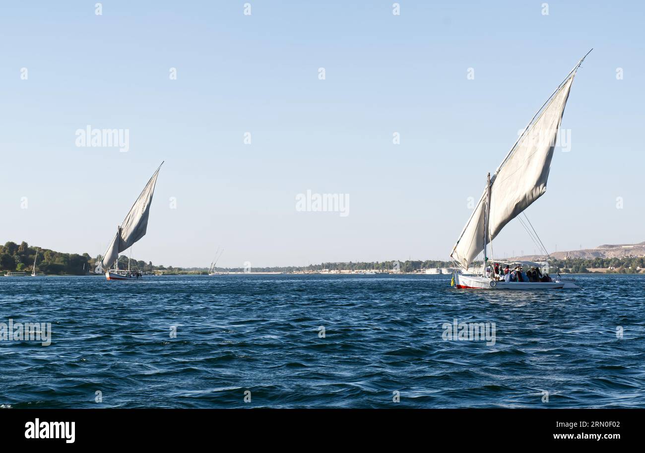 Feluka sailing on Nile river. Egypt Stock Photo - Alamy