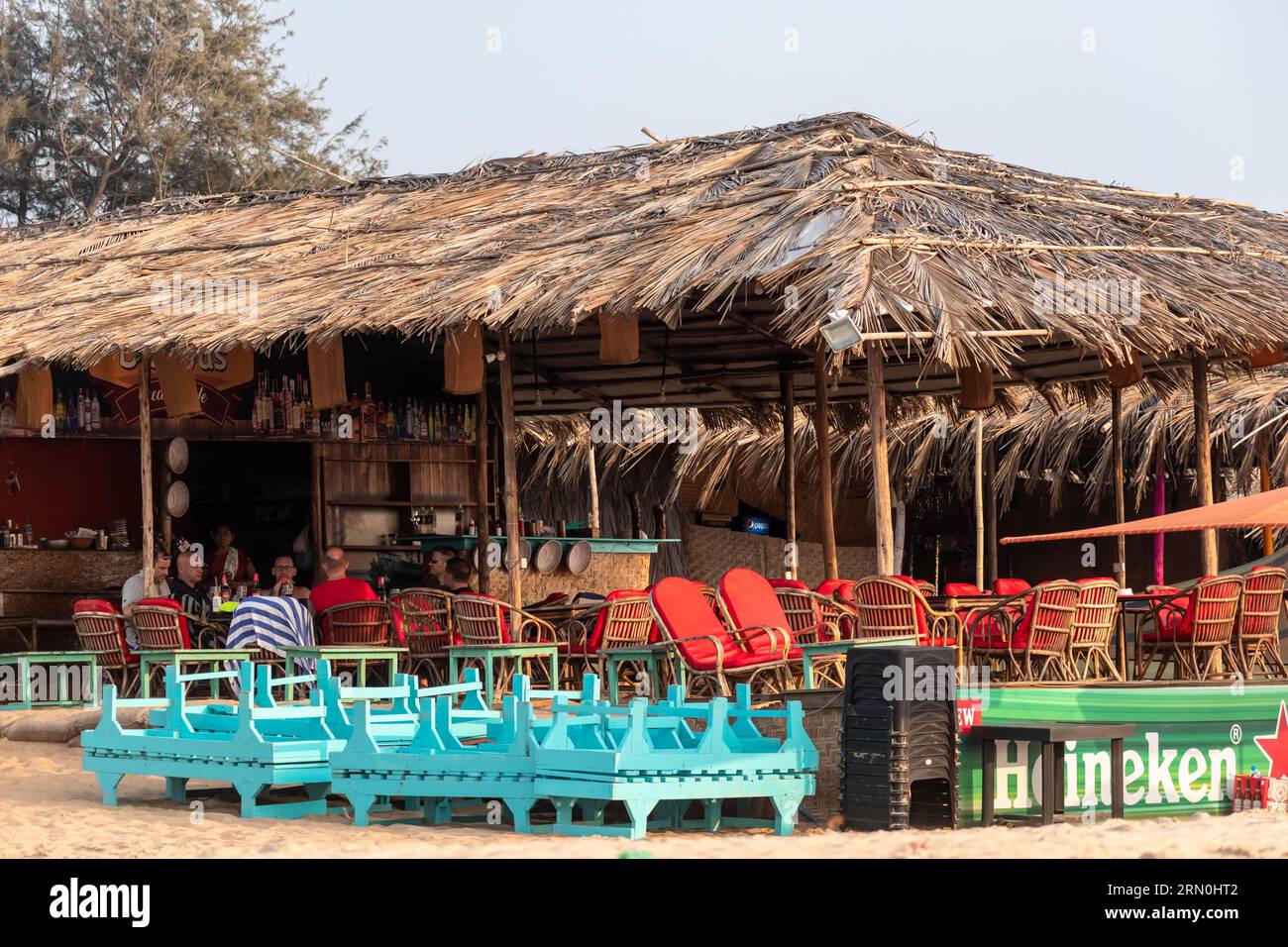 Calangute, Goa, India - January 2023: A beach shack with empty decks ...