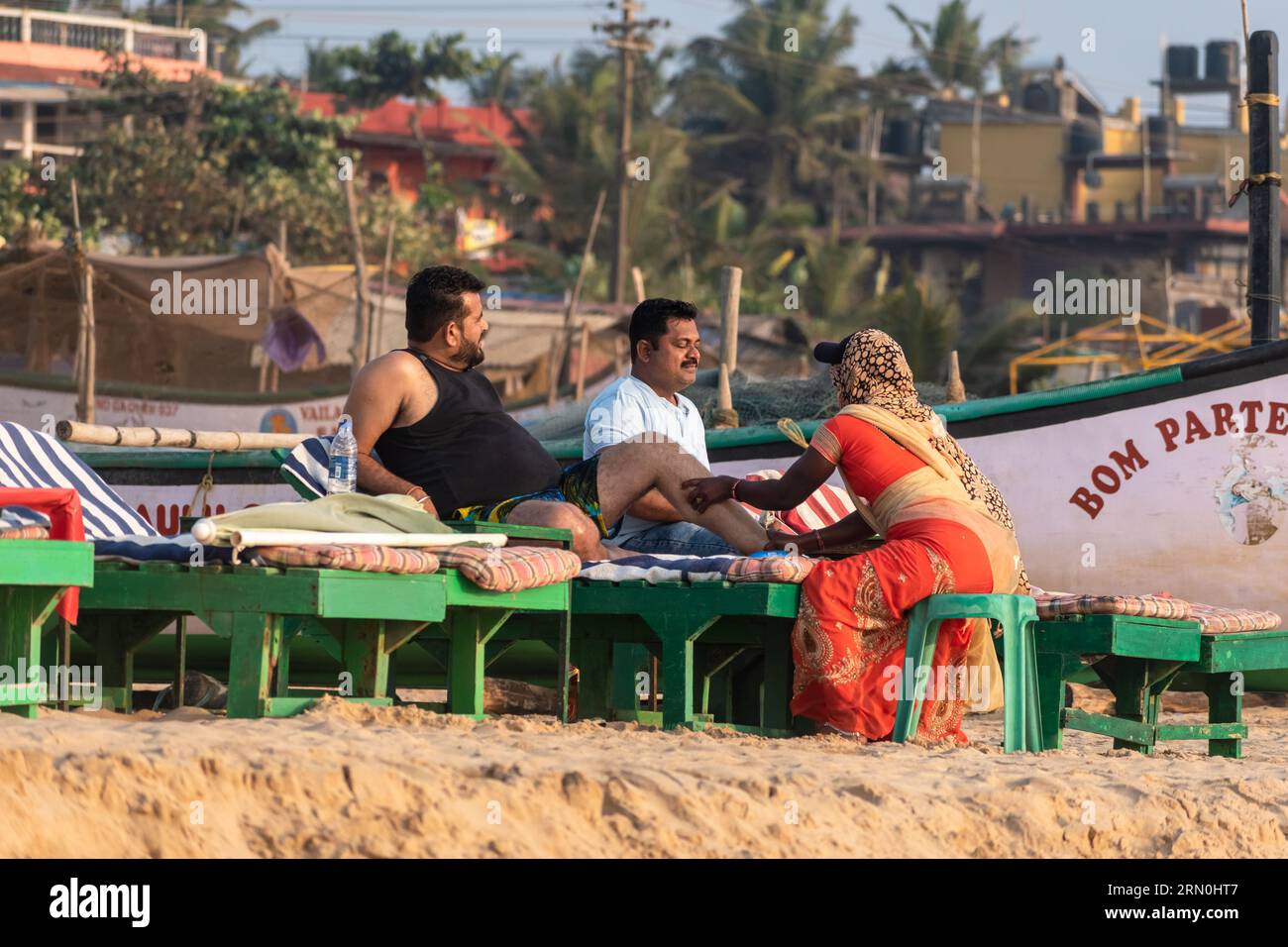 Calangute Goa India January 2023 Two Indian Male Tourists Getting