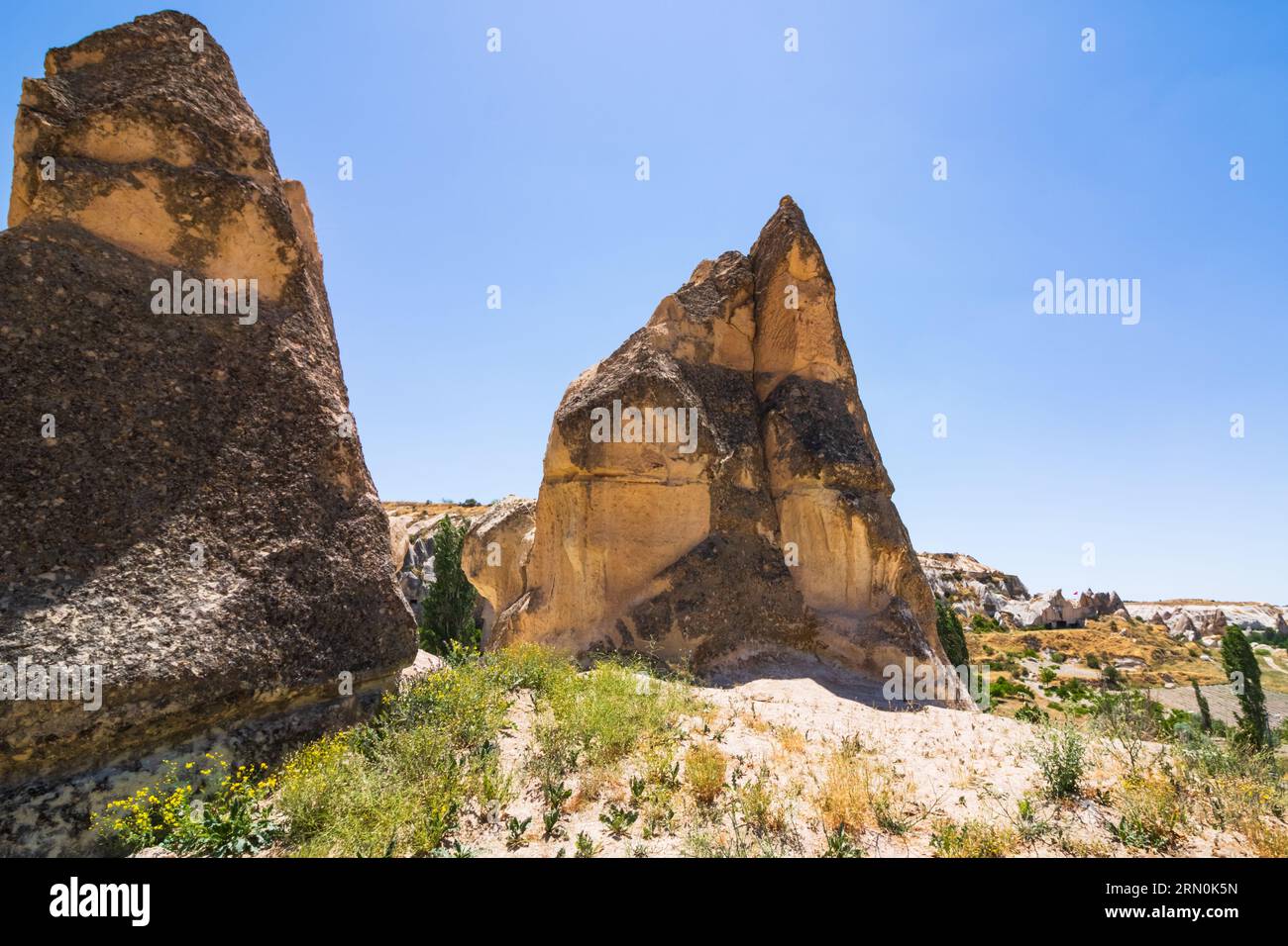 Cappadocia view with two fairy chimneys. Visit Turkiye background photo ...