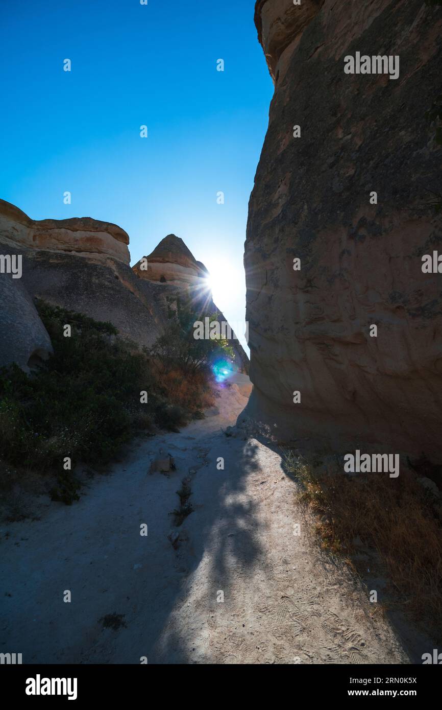 Cappadocia view with fairy chimneys and direct sunlight. Travel to ...