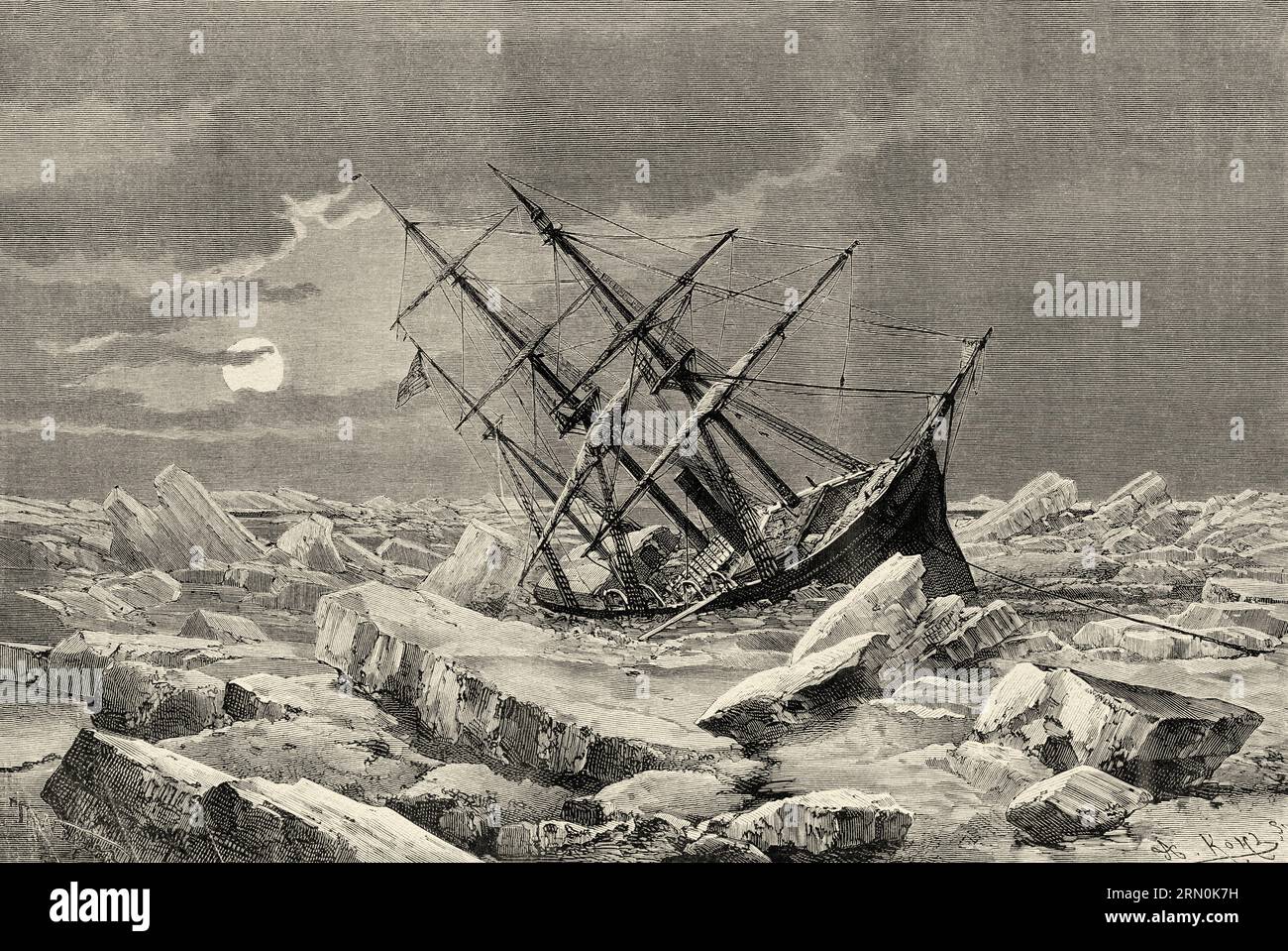 The Jeannette ship trapped in an ice field. The Jeannette expedition of ...