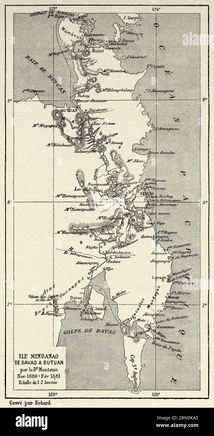 Map of the island of Mindanao from Davao to Butuan. Philippines island ...