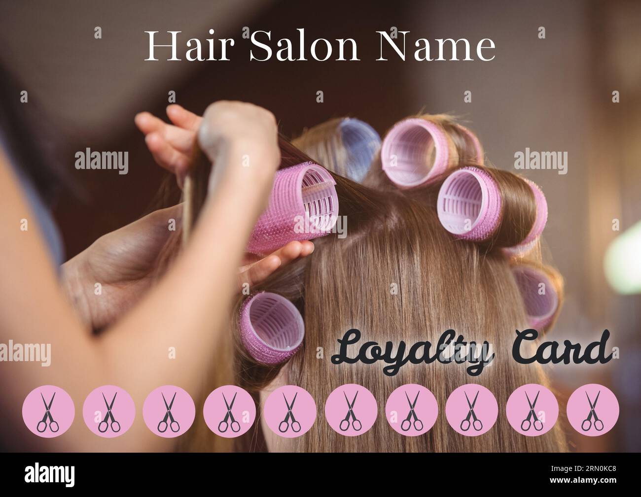 Composite of hair salon loyalty card text over caucasian woman in ...