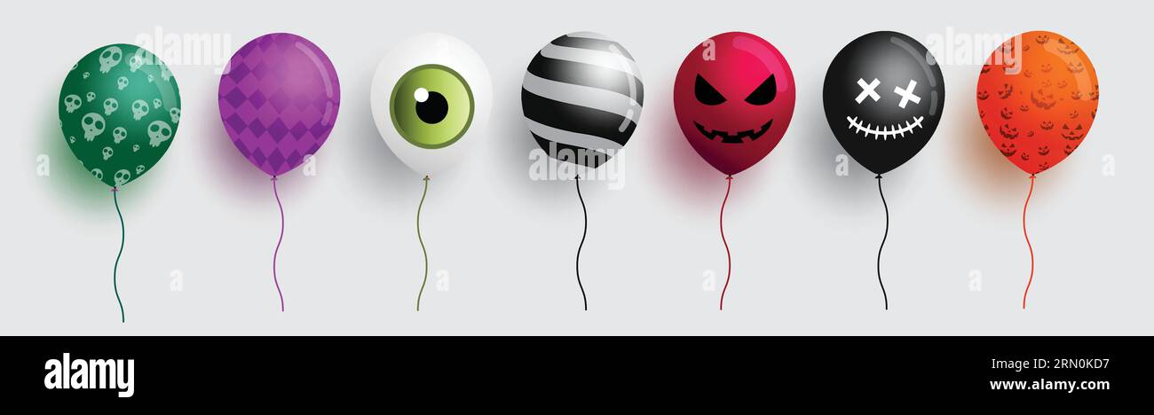 Halloween balloons elements set vector design. Balloons halloween ...