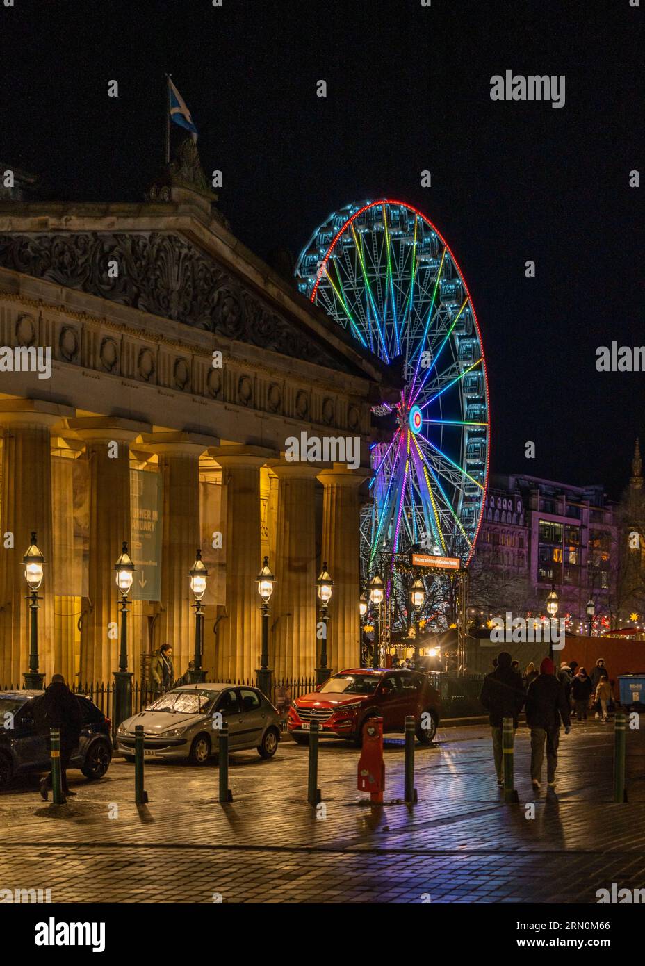 A vertical shot of Night view of National Gallery of Scotland and ...