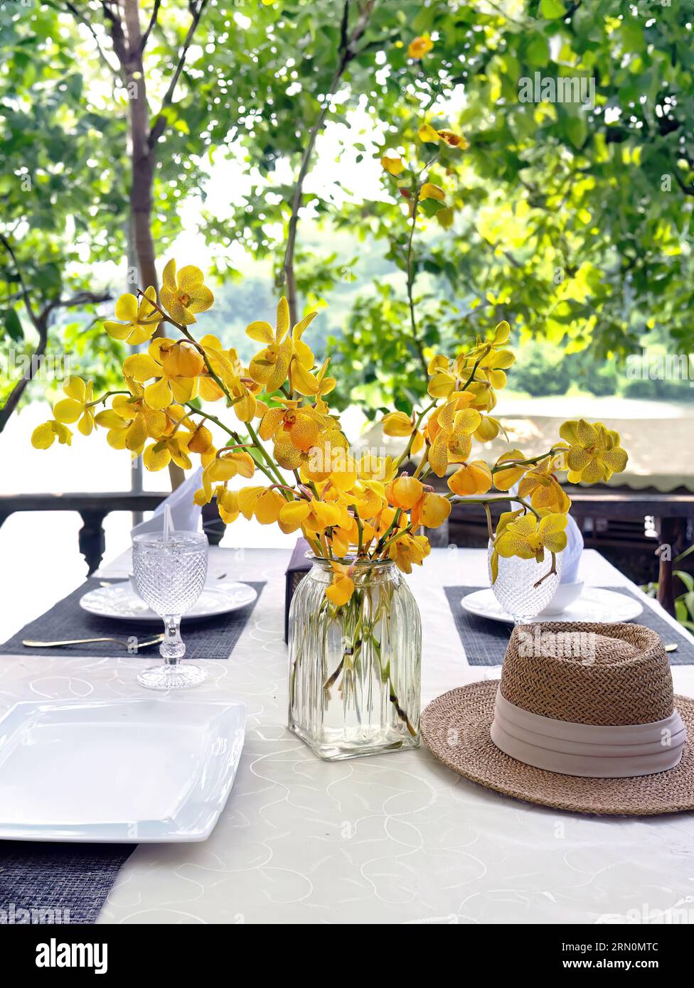Elegant Thai style table setting for romantic atmosphere lunch or ...