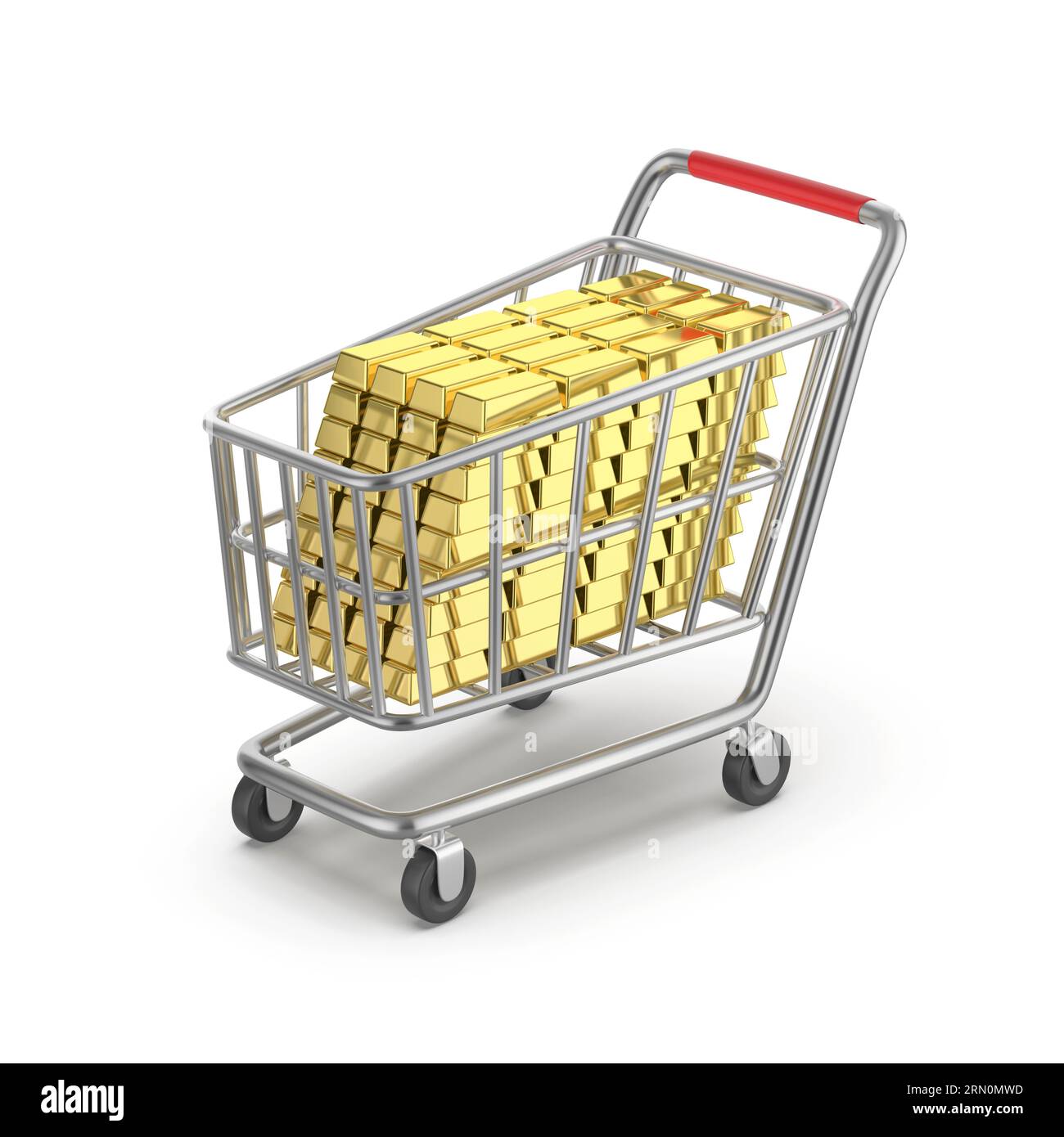 Shopping cart with many gold bars on white background Stock Photo - Alamy