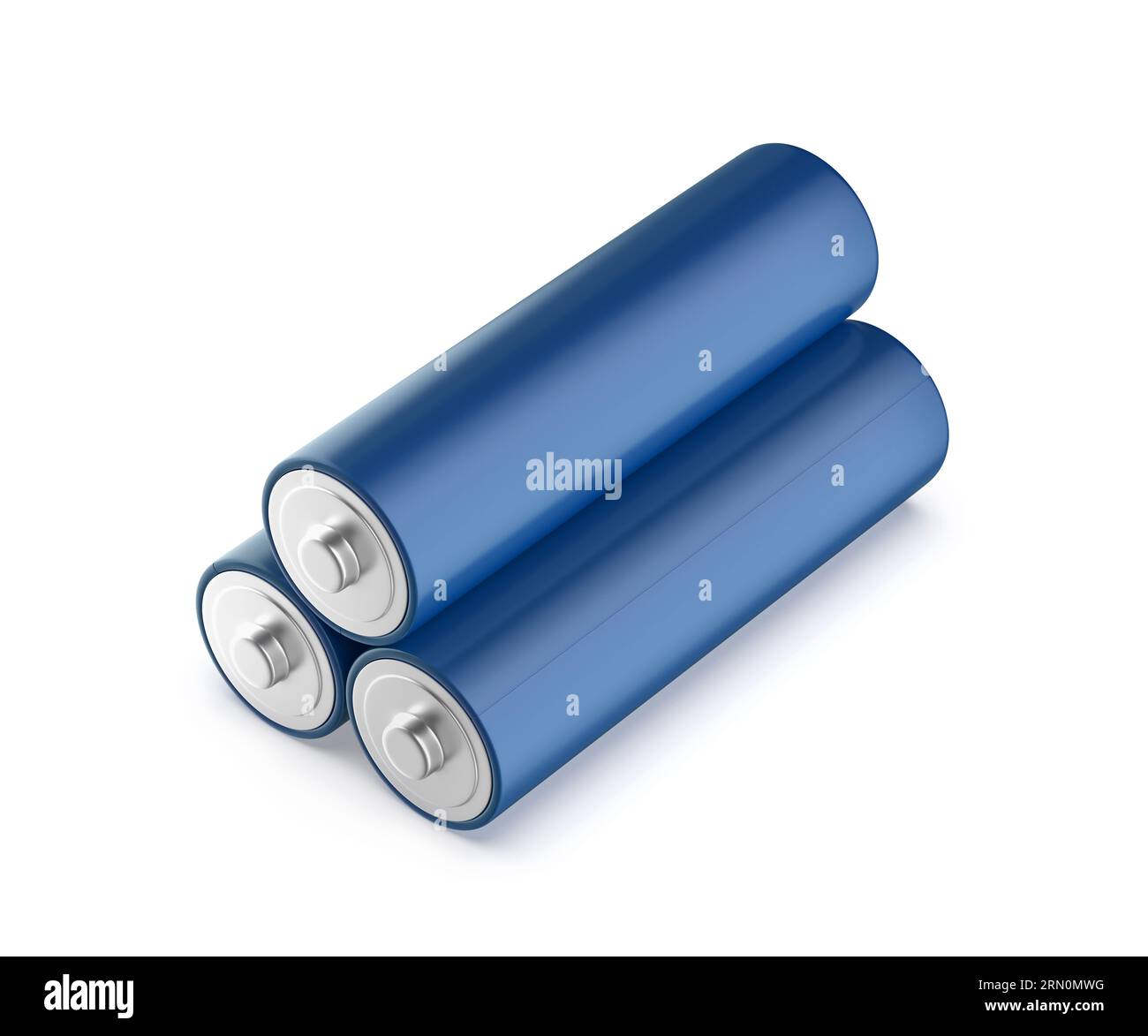 Three blue AA size batteries on white background Stock Photo - Alamy