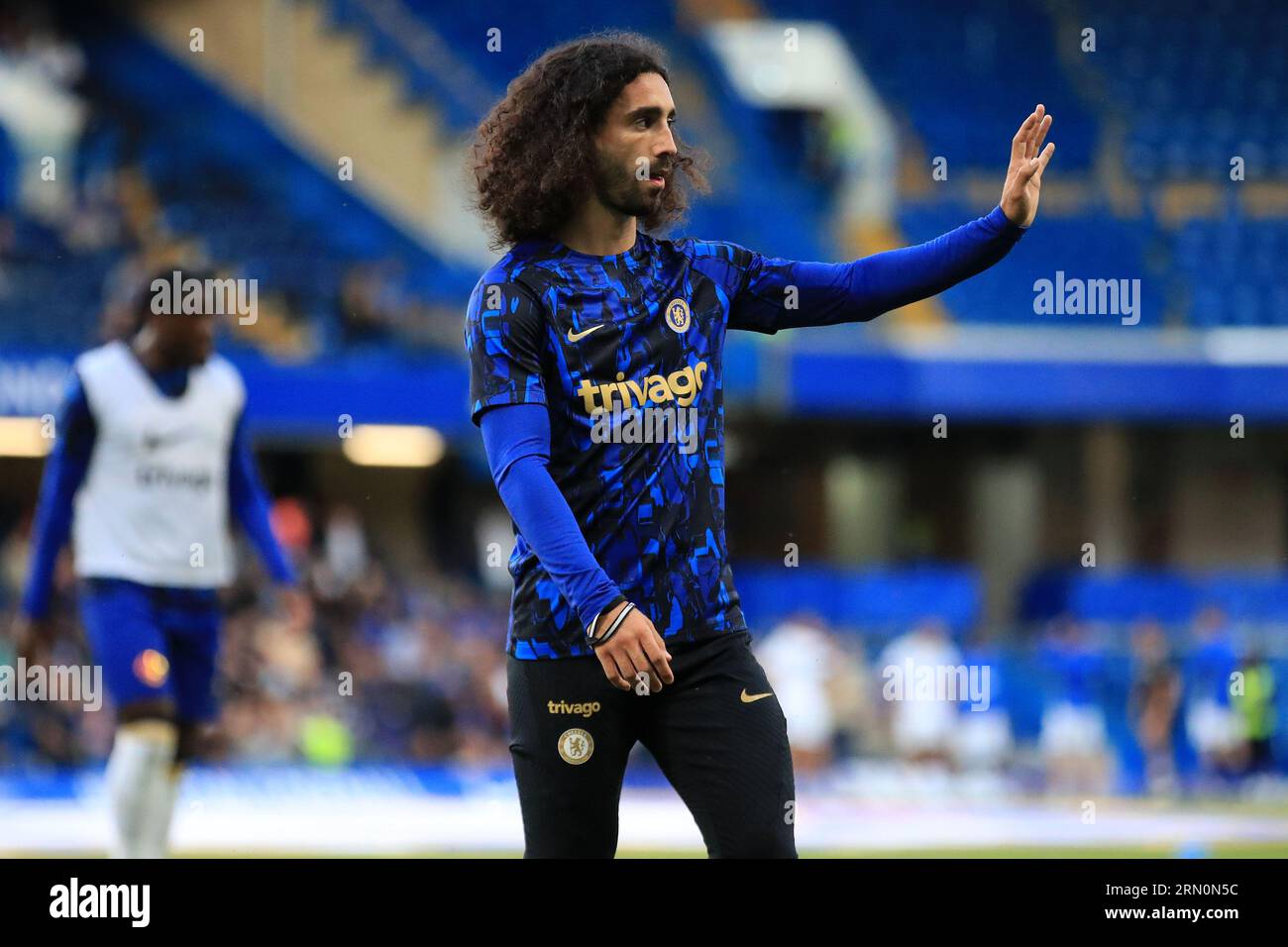 London, UK. 30th Aug, 2023. Marc Cucurella of Chelsea waves at fans ...