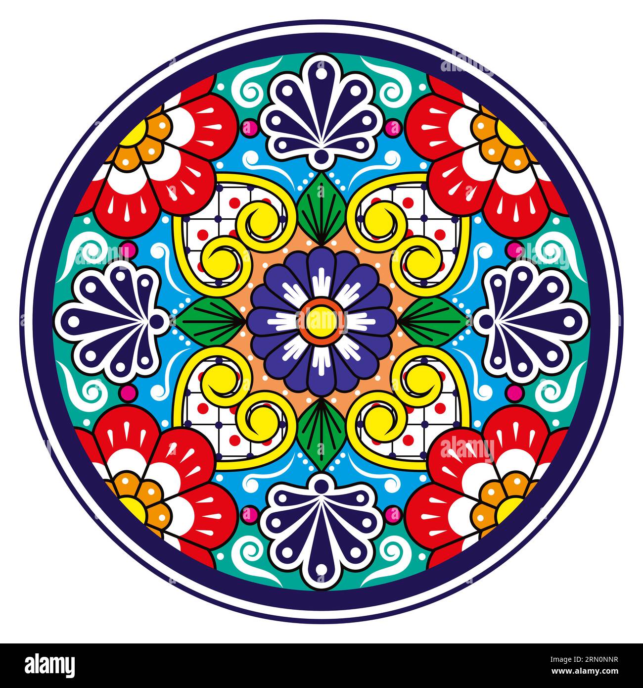 Mexican Talavera Plate Style Vector Mandala Design Decorative