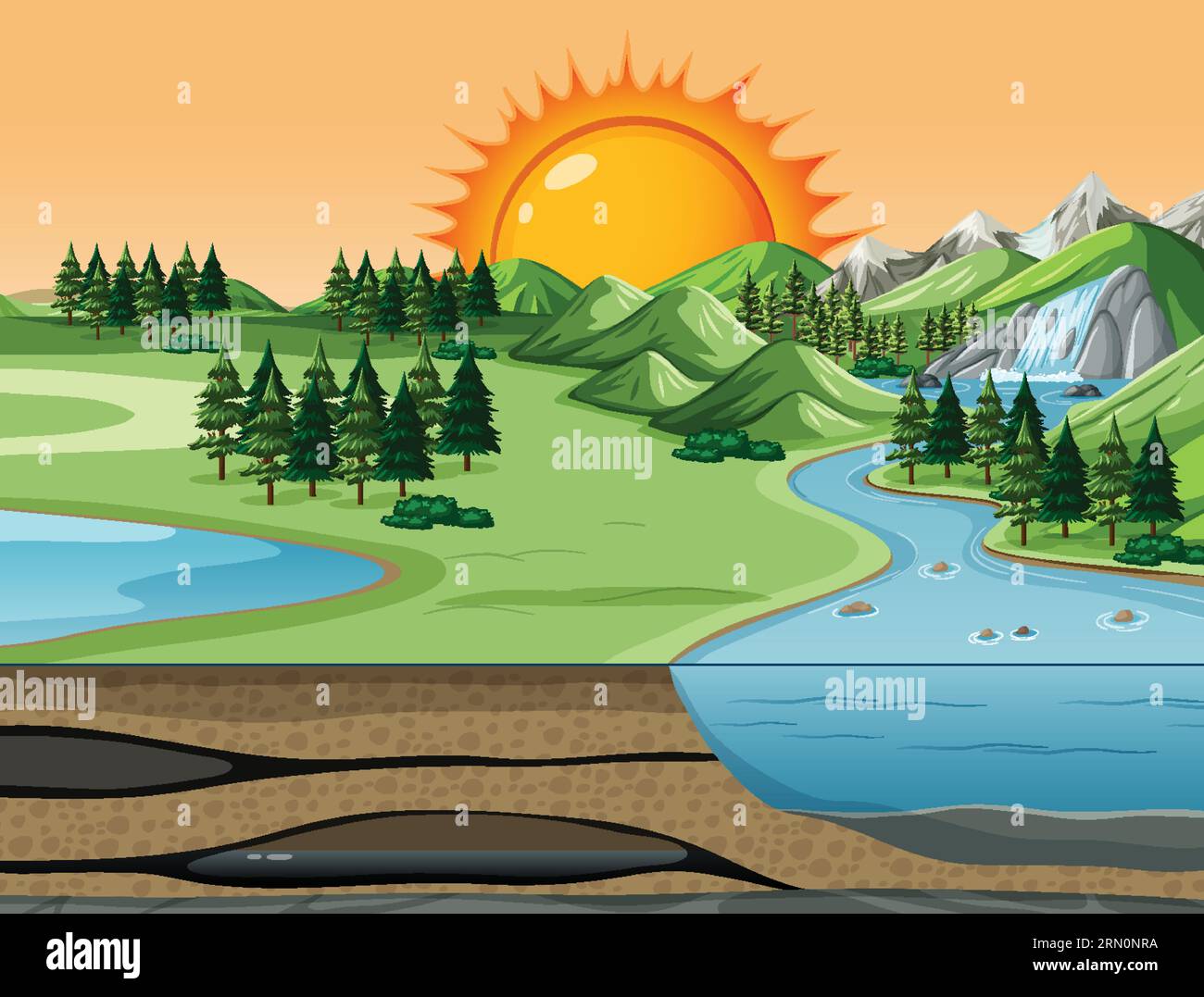 Illustration of a scenic rural area with natural elements Stock Vector ...
