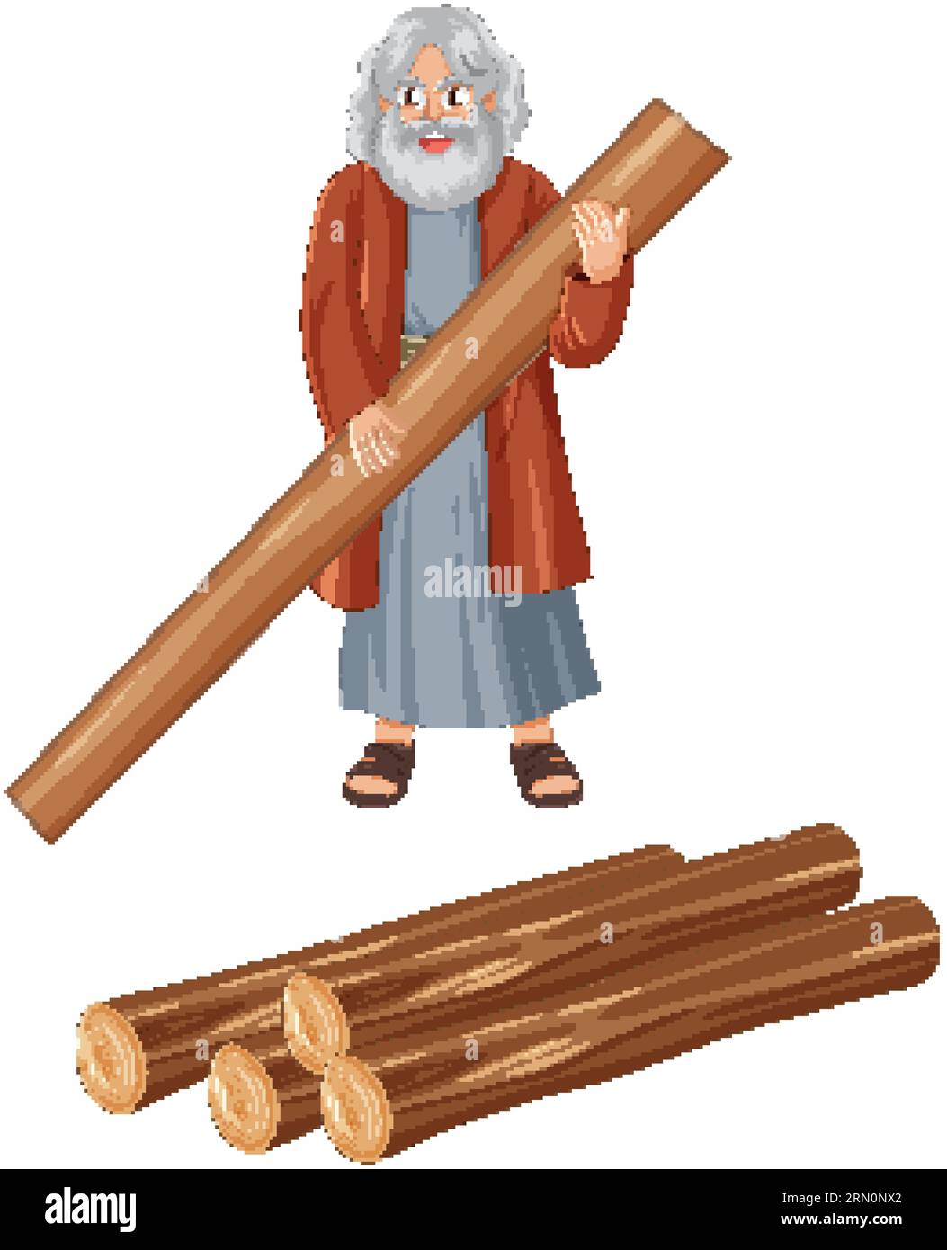 Illustration of an elderly man carrying a log for construction Stock ...