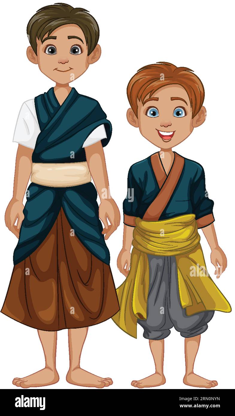 Vector cartoon characters of Southeast Asian men in traditional attire ...
