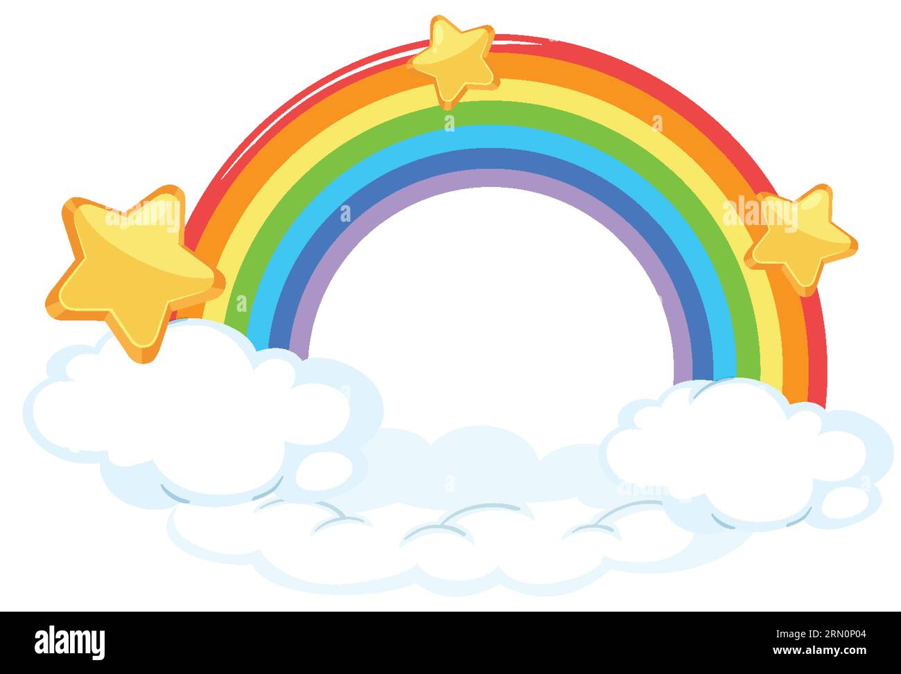 A delightful illustration of a vibrant rainbow with a cloud and stars ...