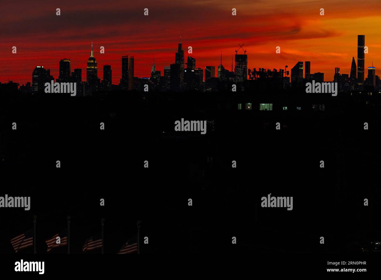 New York, USA. 30th Aug, 2023. Spectacular sunset over New Yokr seen ...