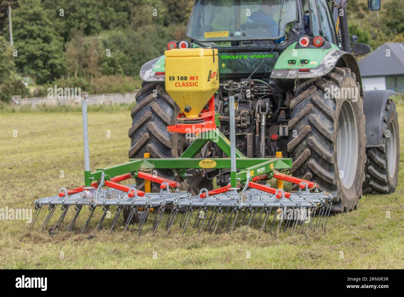 Oversowing grass seed near Timoleague, Co. Cork, Sept 2023 Stock Photo ...