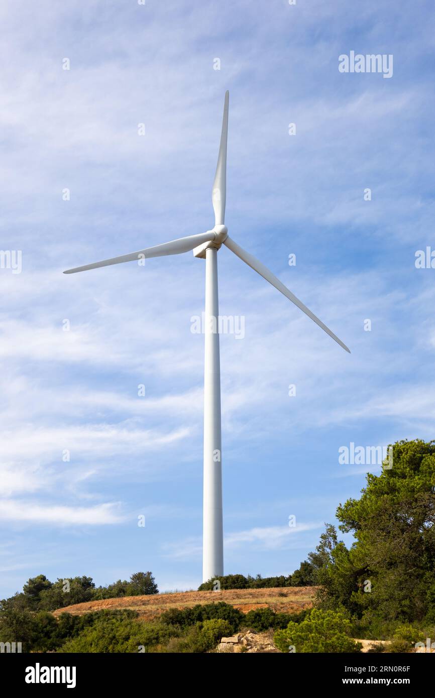 Single wind turbine tower in an eolic park in Spain. Windmills power ...