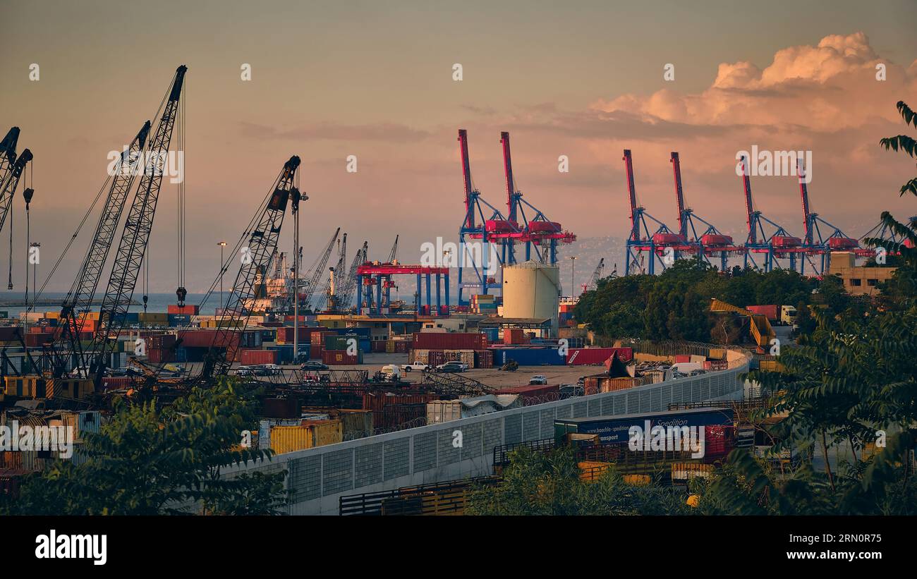 Beirut sea port in the evening Stock Photo - Alamy