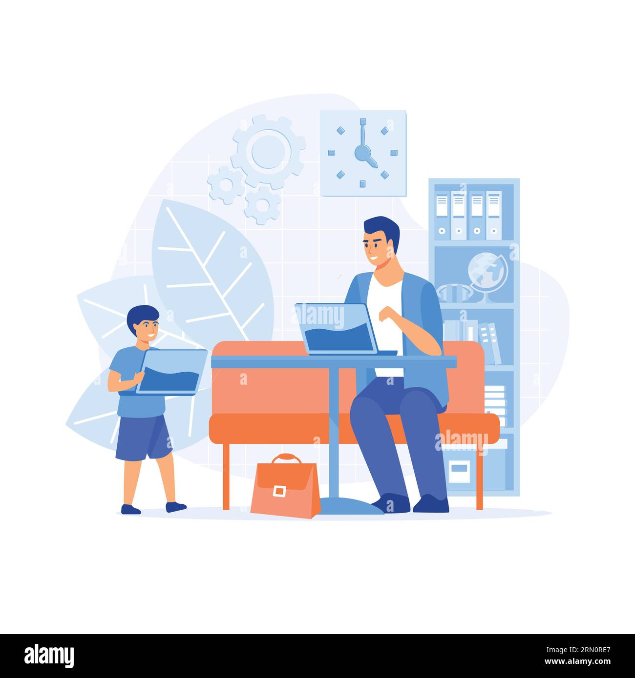 Home office. flexible schedule concept. Freelancer with child working ...