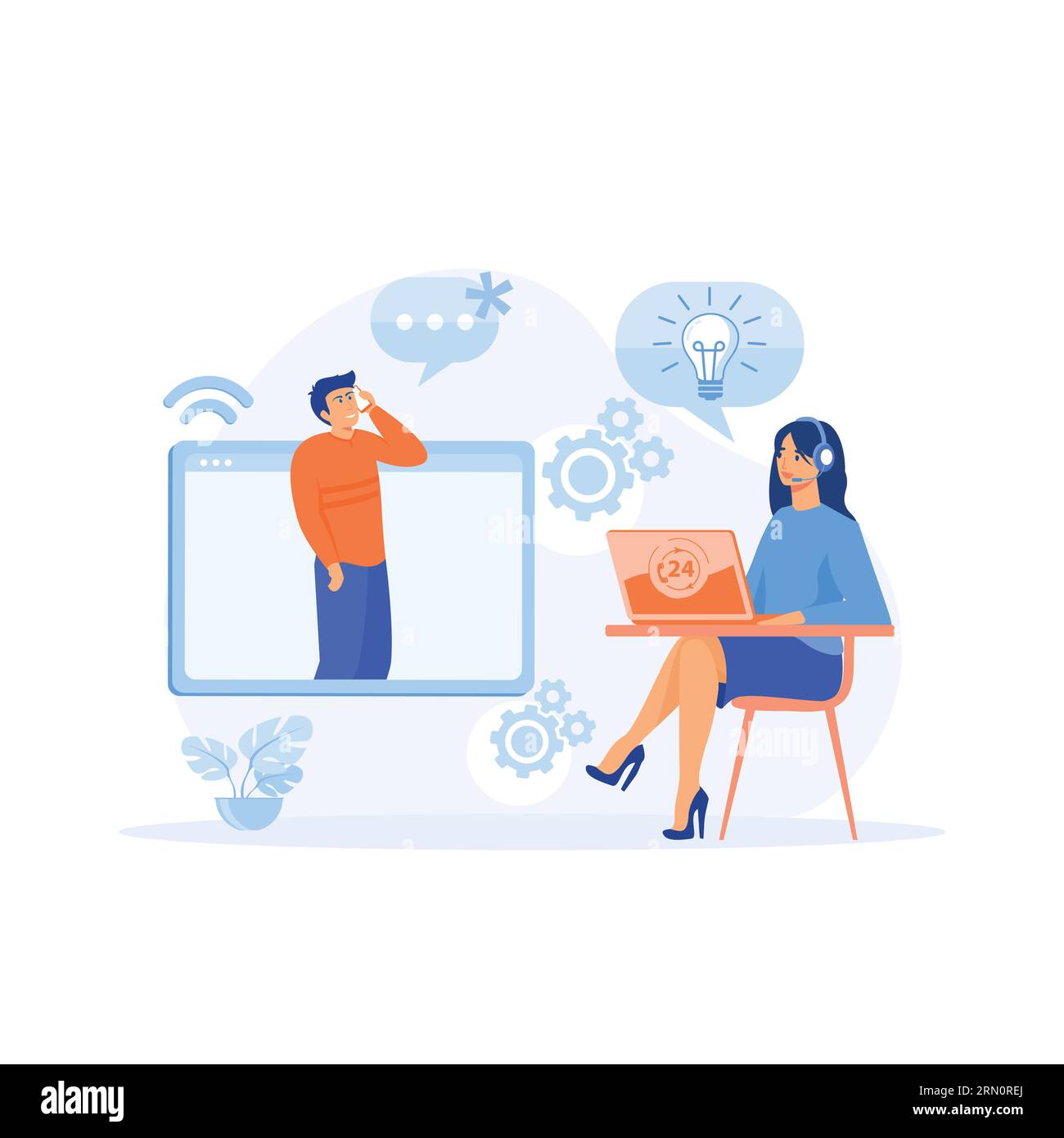 Hotline operator illustration concept, Female hotline operator advises ...