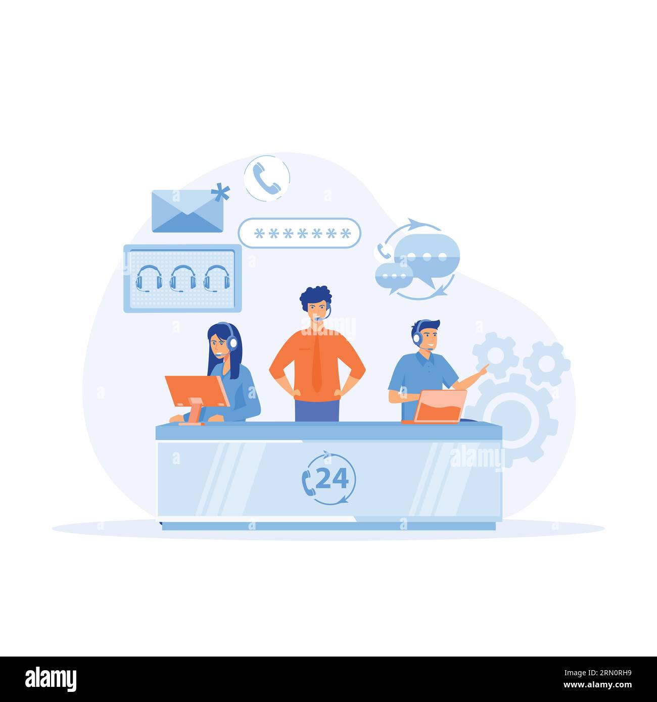 Customer service, hotline operators, customer support department staff. office operators with ...