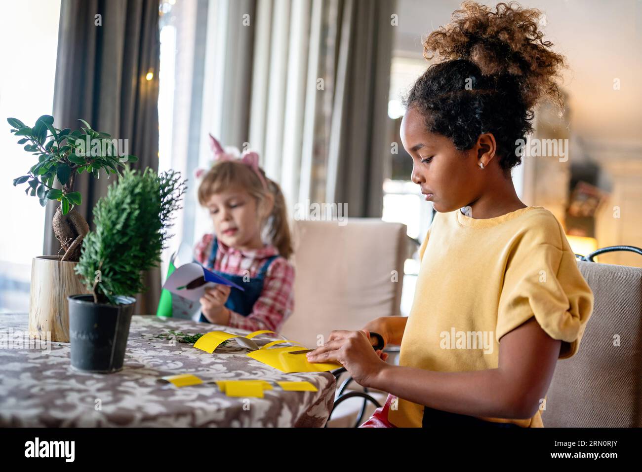 Multicultural group of kids with creative handicraft.Children diversity ...