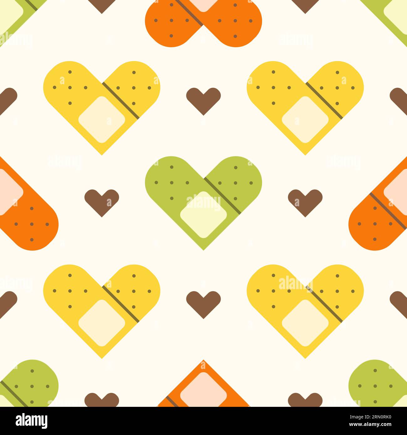 Flat cute seamless pattern of medical plaster with hearts. Blood ...