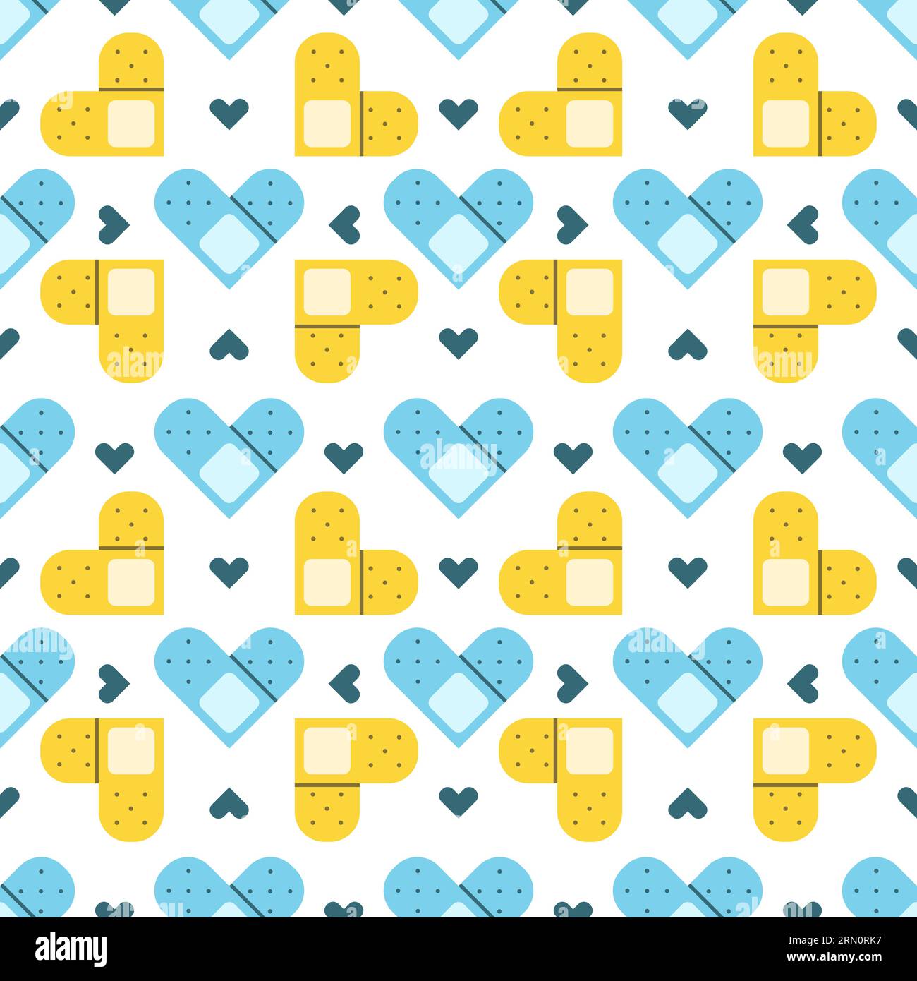 Flat cute seamless pattern of medical plaster with hearts. Blood ...
