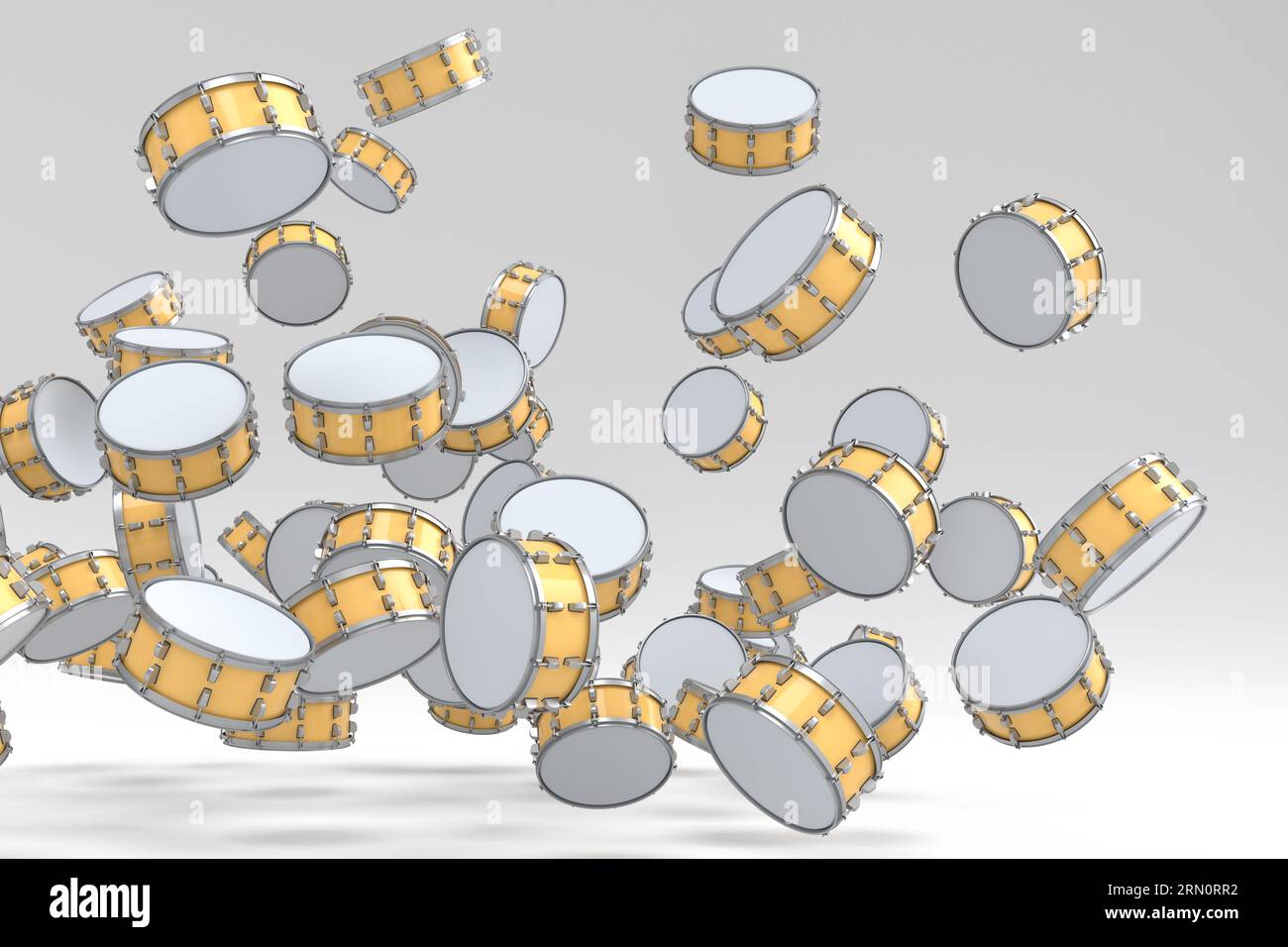Many of flying drums on white background. 3d render concept of musical ...