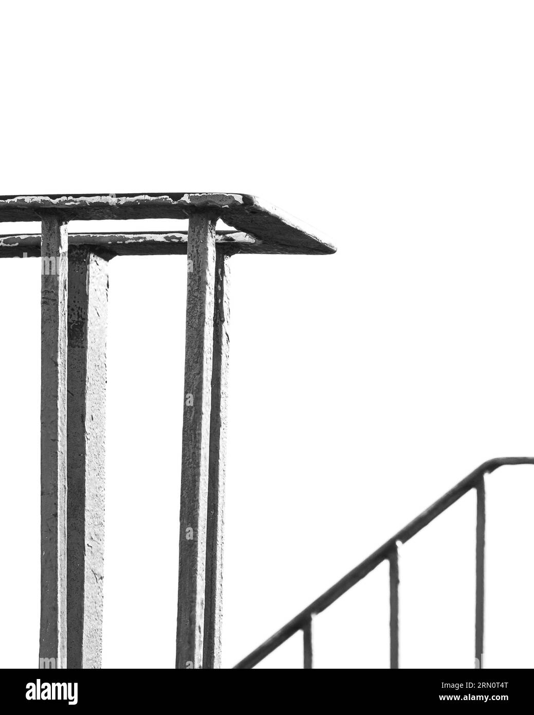 black and white image of railing or handrail isolated on white ...