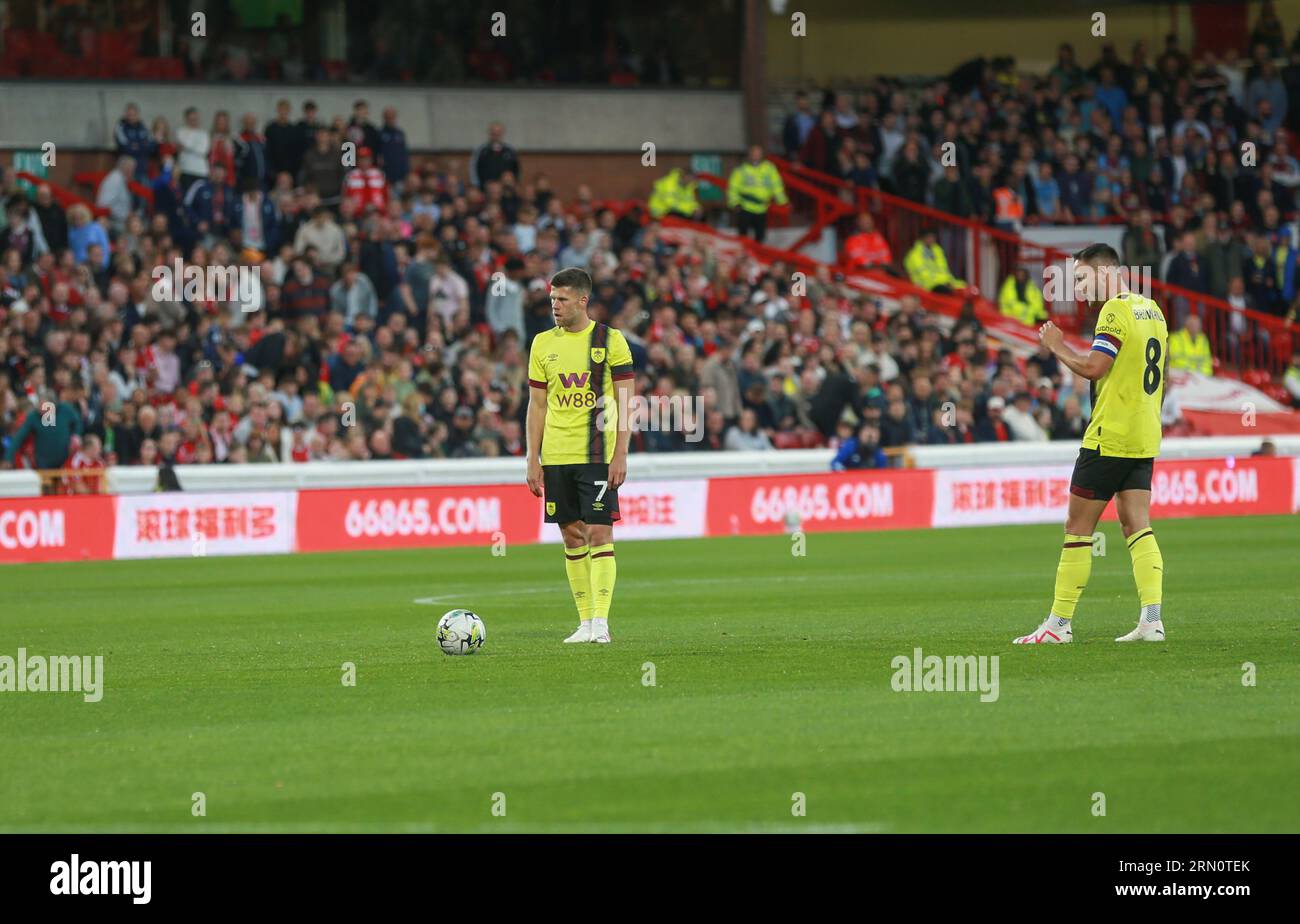 Nottingham, UK, 30 Aug 2023 Burnley First team players Johann Berg ...