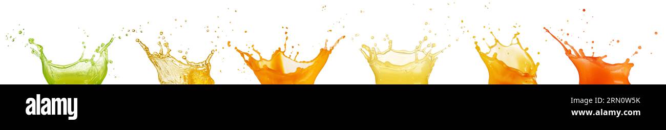 Set of fruit juice splashes isolated on white background. Real image ...