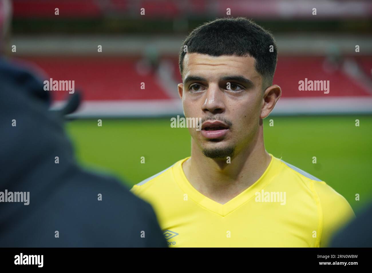 Burnley First team player Zeki Amdouni during post match interview ...