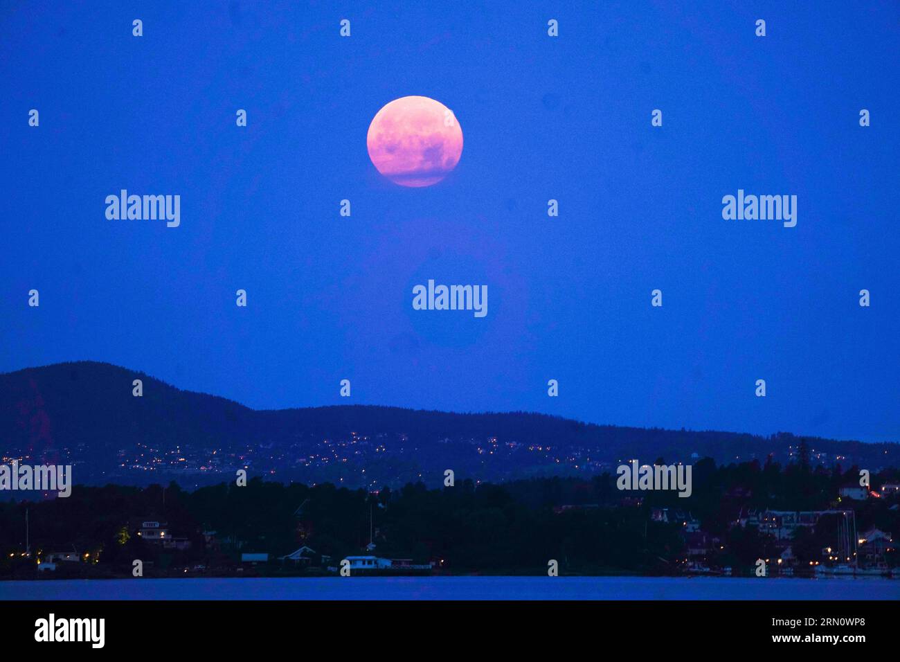 Oslo 20230831.The supermoon shines over Fornebulandet early Thursday ...
