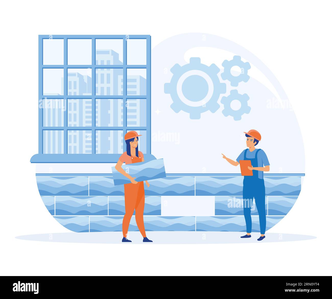 Home renovation concept. contractor workers doing indoor maintenance ...