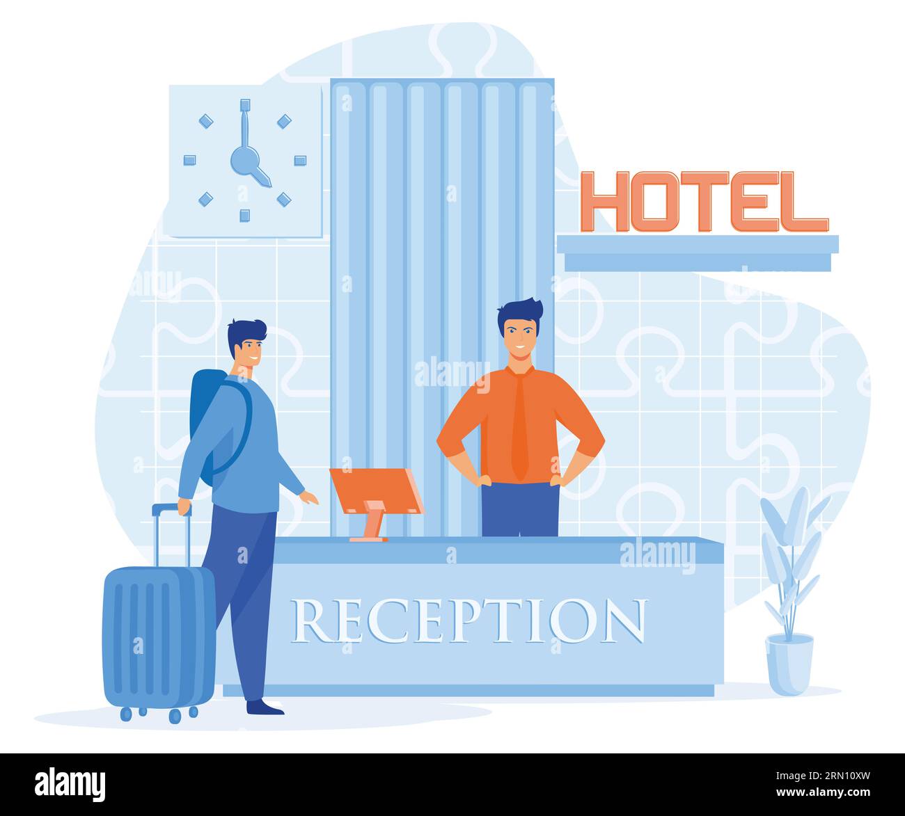 Hotel service concept. receptionist provide information to people, flat ...
