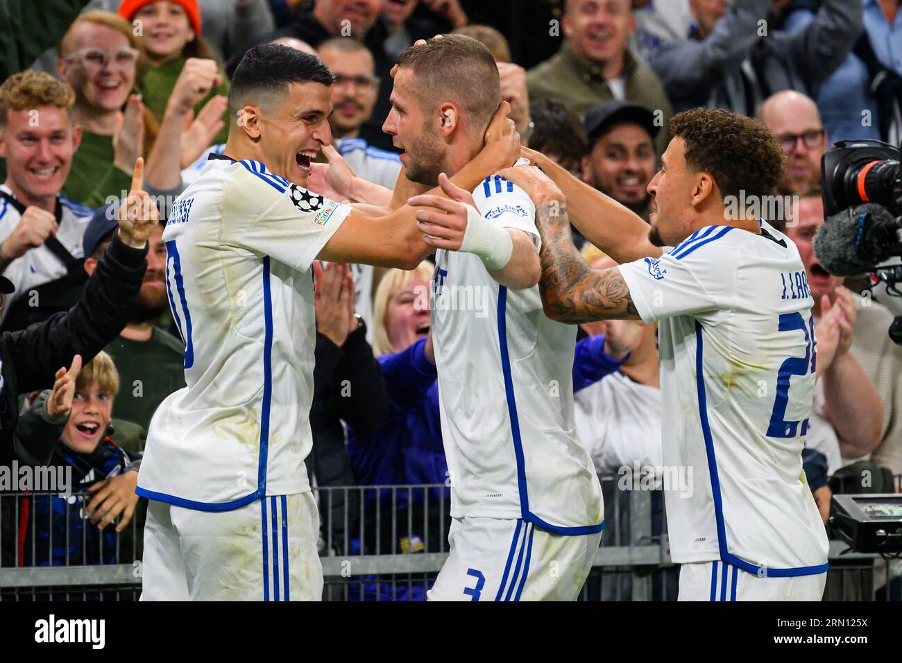 Copenhagen, Denmark. 30th Aug, 2023. Denis Vavro (3) of FC Copenhagen scores for 1-0 and ...