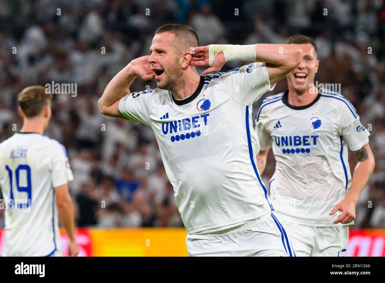 Copenhagen, Denmark. 30th Aug, 2023. Denis Vavro (3) of FC Copenhagen scores for 1-0 during the ...