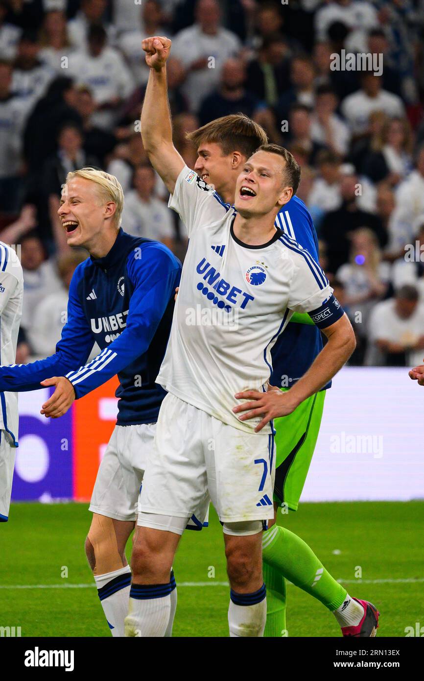 Copenhagen, Denmark. 30th Aug, 2023. Viktor Claesson (7) of FC Copenhagen seen celebrating after ...