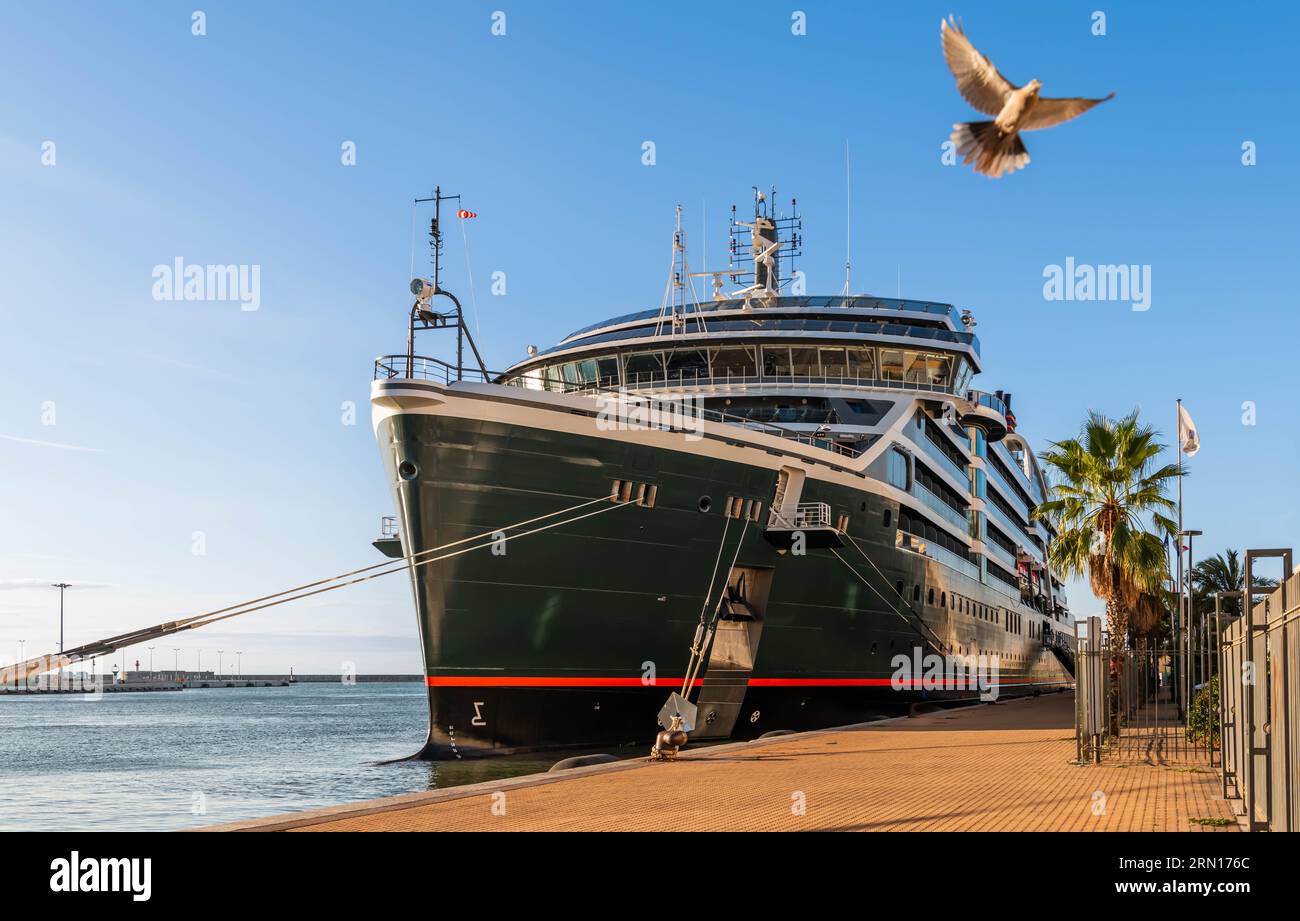 Cruise ship entering the port of Sète, on a summer morning, in ...
