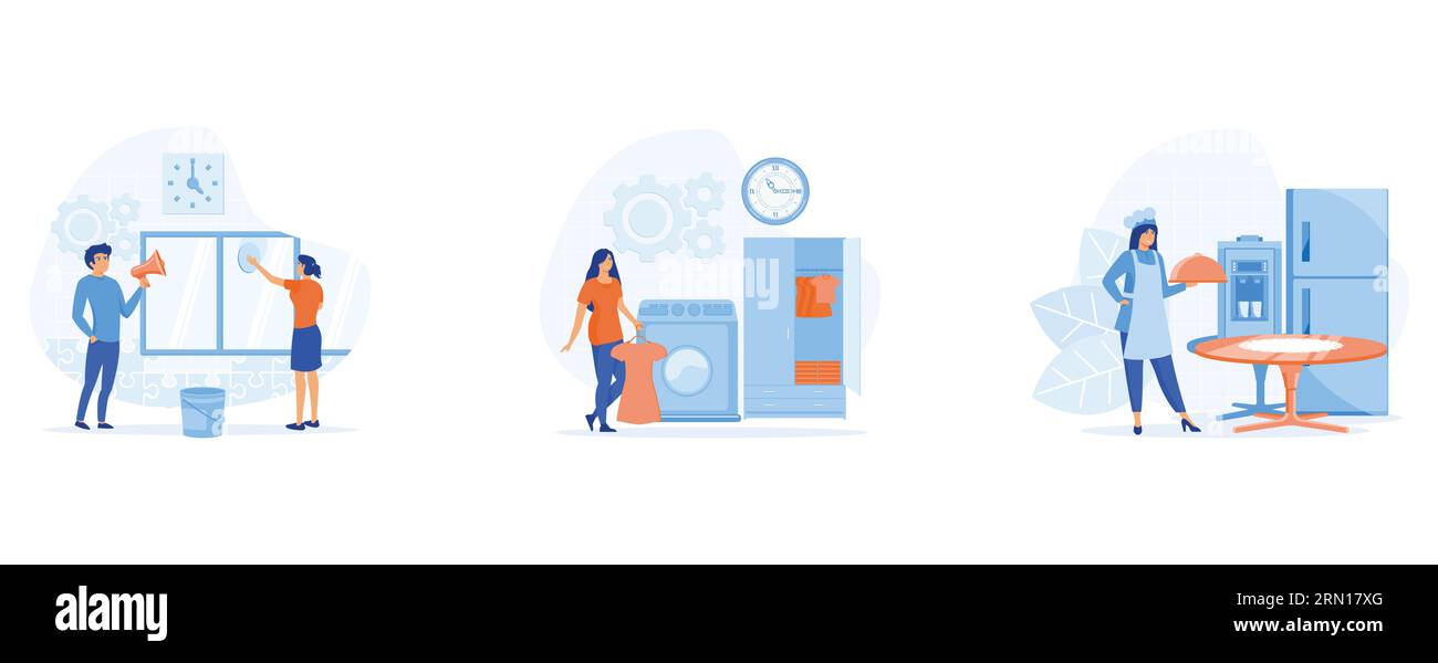 Hotel business concept, Experienced manager training staff, laundry ...