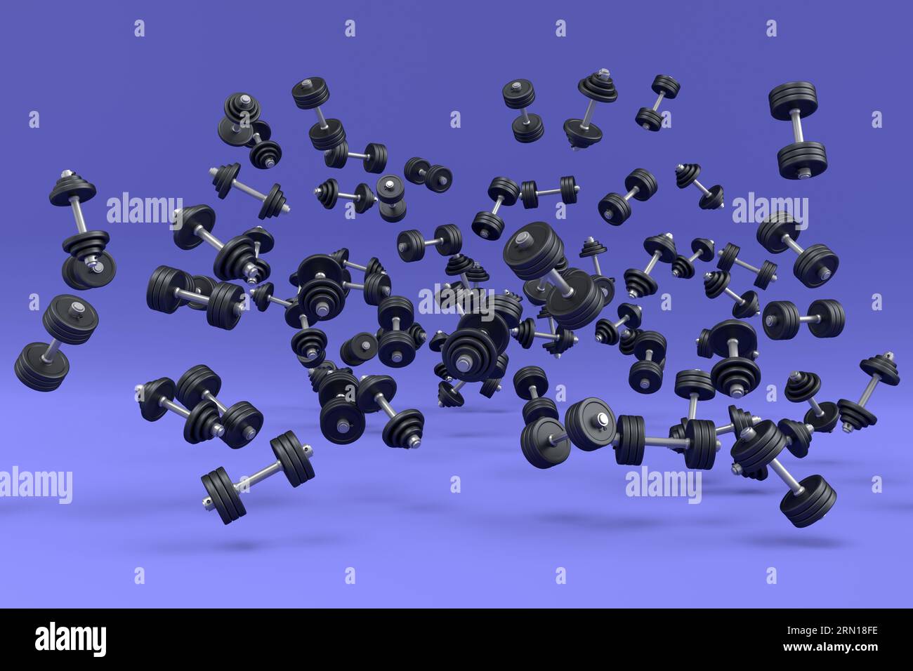 Flying and folling sport equipment like kettlebell, barbell and ...